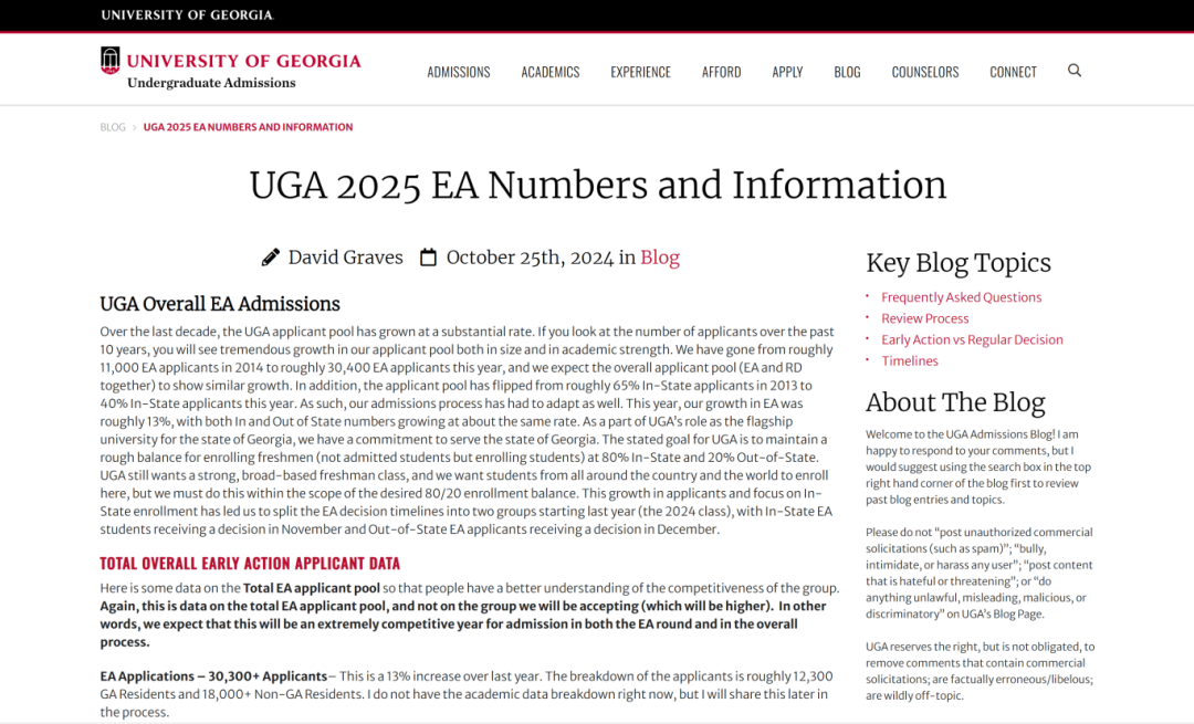 2025fall佐治亚大学率先公布EA申请人数：超3万+！-优弗留学